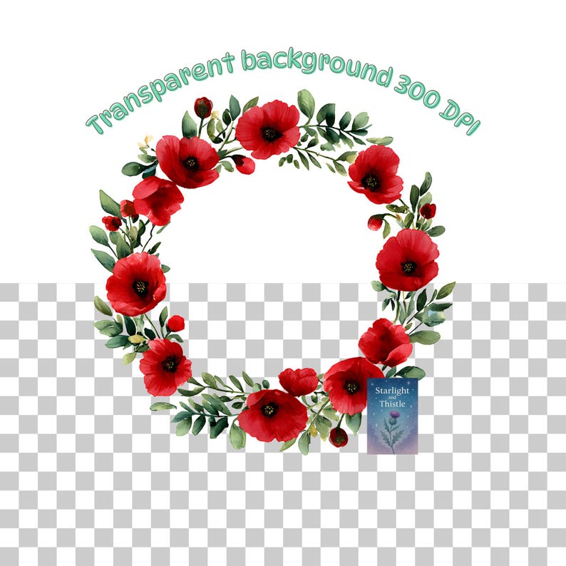 Watercolor Poppy Wreath Clipart: Remembrance Day PNG (digital Download ...