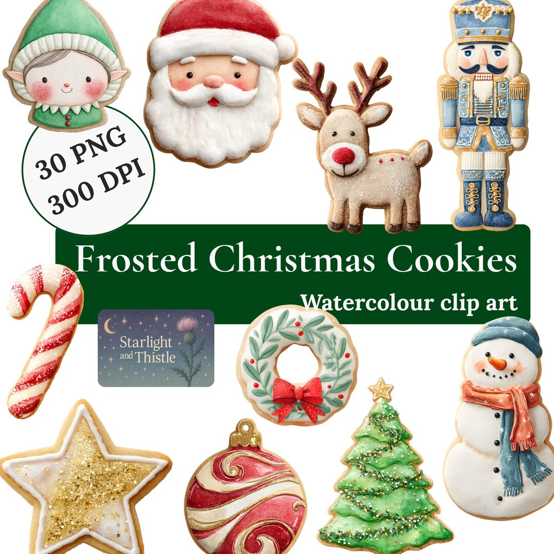 Watercolor Christmas Cookie Clipart, 30 PNG Holiday Illustrations - Etsy