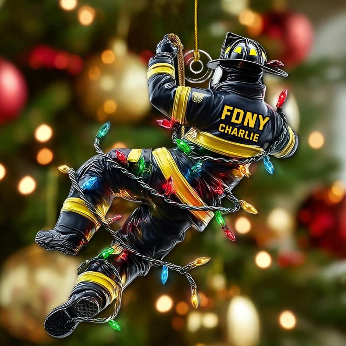Custom Firefighter on Duty Acrylic Ornament, Holiday Rescue, Fireman ...