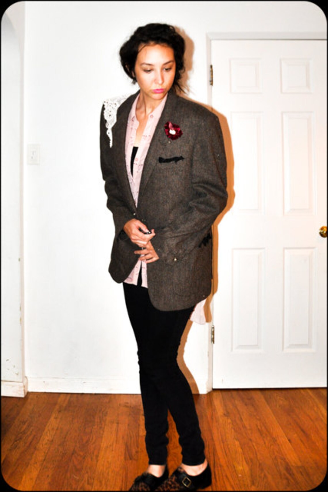 Upcycled Repurposed Velvet Lace Tweed Brown and Black Chevron Blazer - Etsy