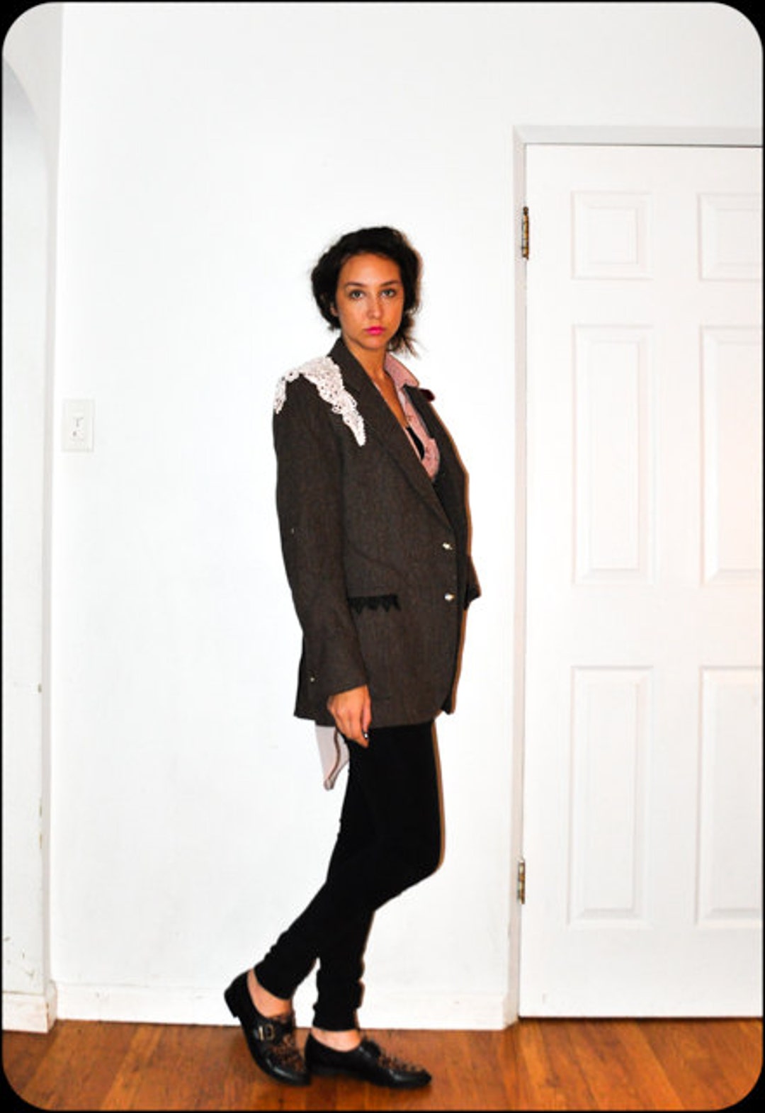 Upcycled Repurposed Velvet Lace Tweed Brown and Black Chevron Blazer - Etsy