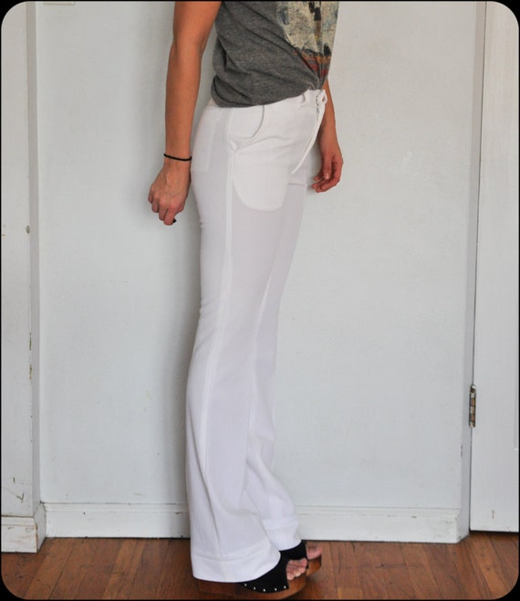 1970s High Waisted Trouser Boho White LONG Pleated Wi… - Gem