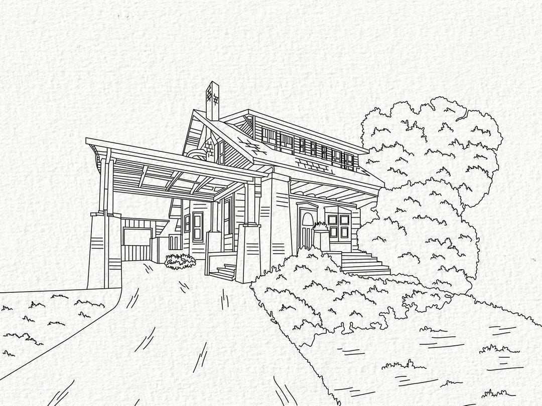 Custom House Line Art, Building Line Art, Detailed Sketch of a House or ...