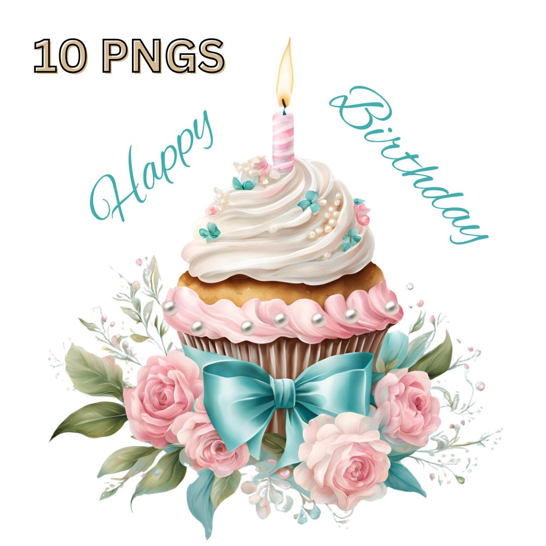 Birthday Cupcake Clipart PNG Bundle | Cupcake Pngs | 10 Cute Birthday ...