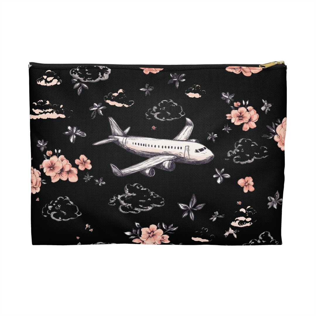 Personalized Airplane Travel Pouch | Floral Aviation Cosmetic Bag - Etsy