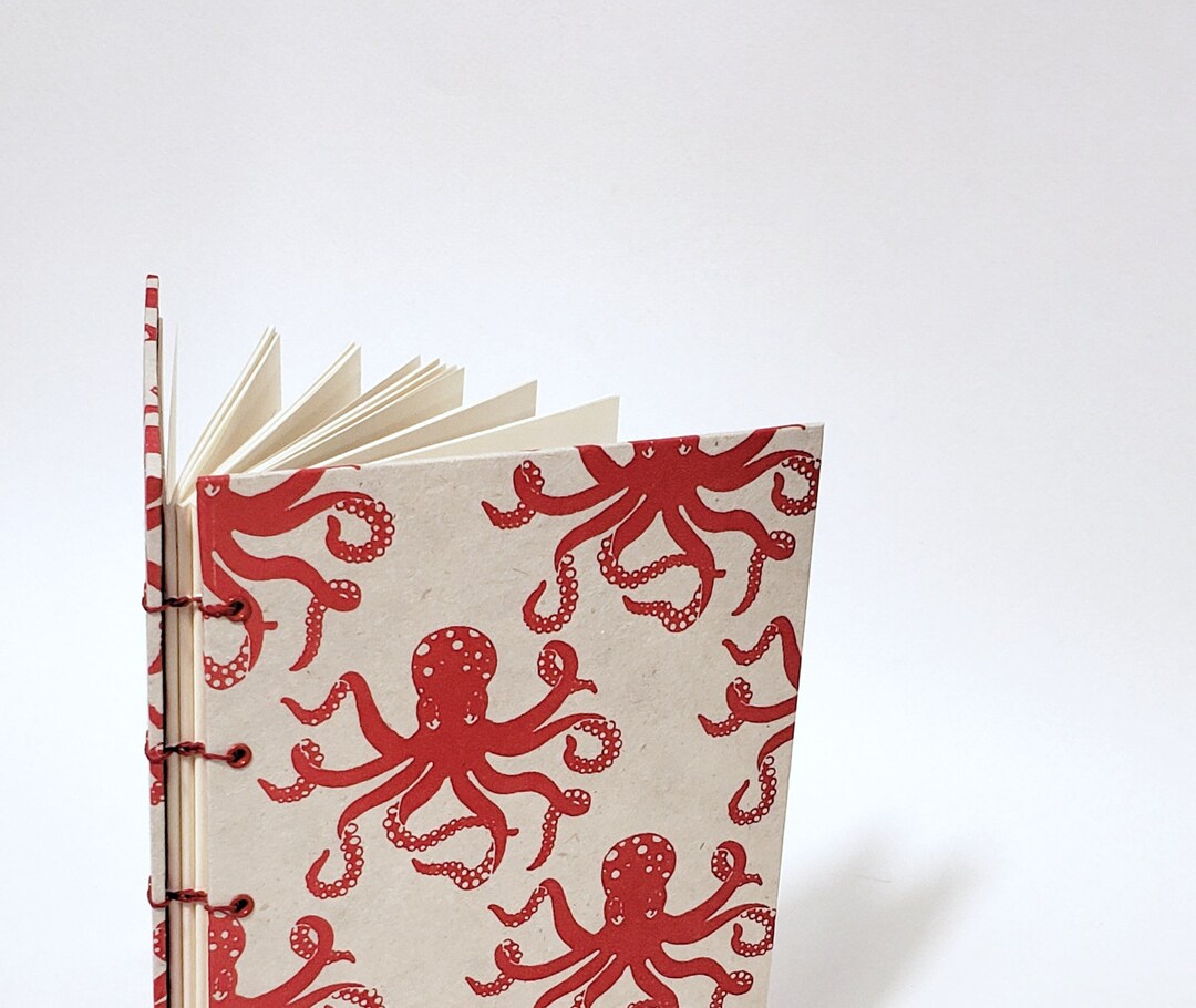 Octopus Notebook - Red and Cream Journal - Geek Notebook - 9x6 ...