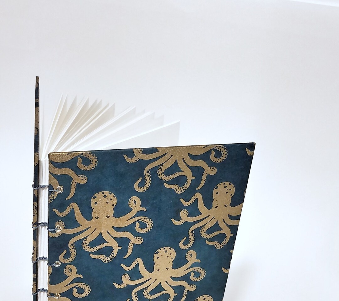 Octopus Notebook - Blue and Gold Journal - Geek Notebook - Small ...