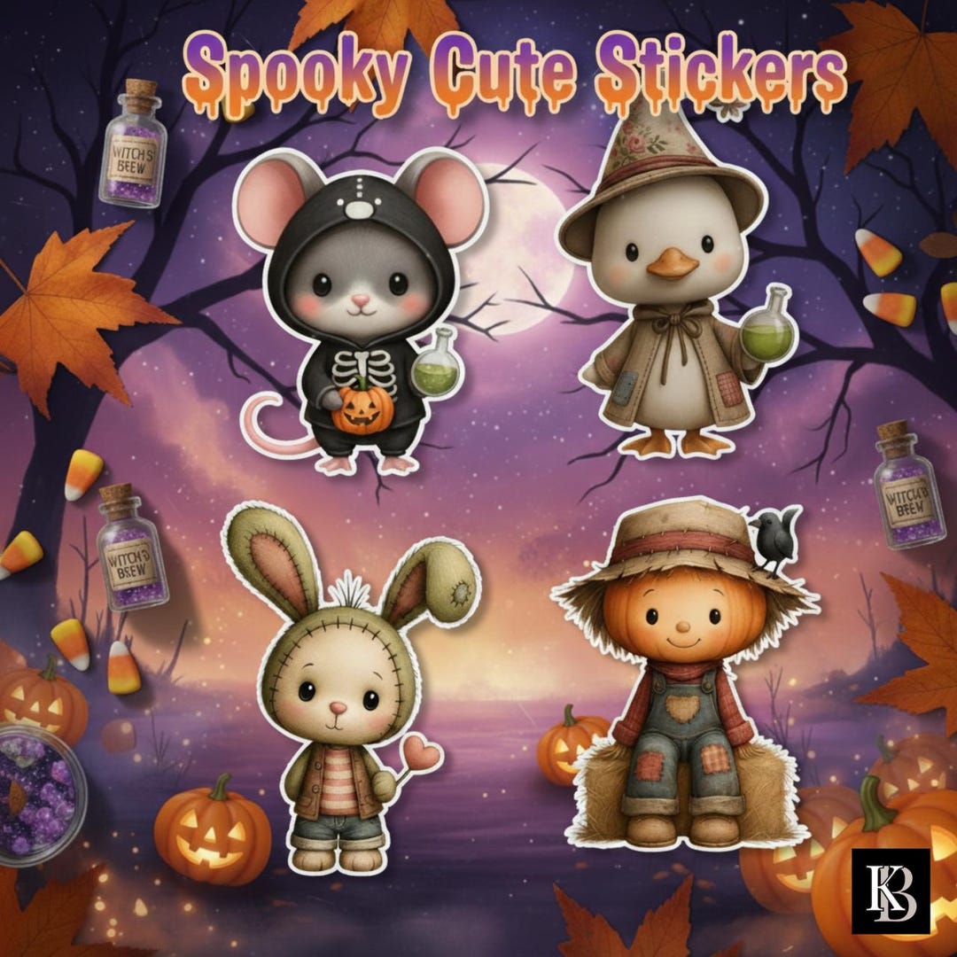 Cute Halloween Stickers Pack | Kawaii Animal Stickers for Scrapbooking ...
