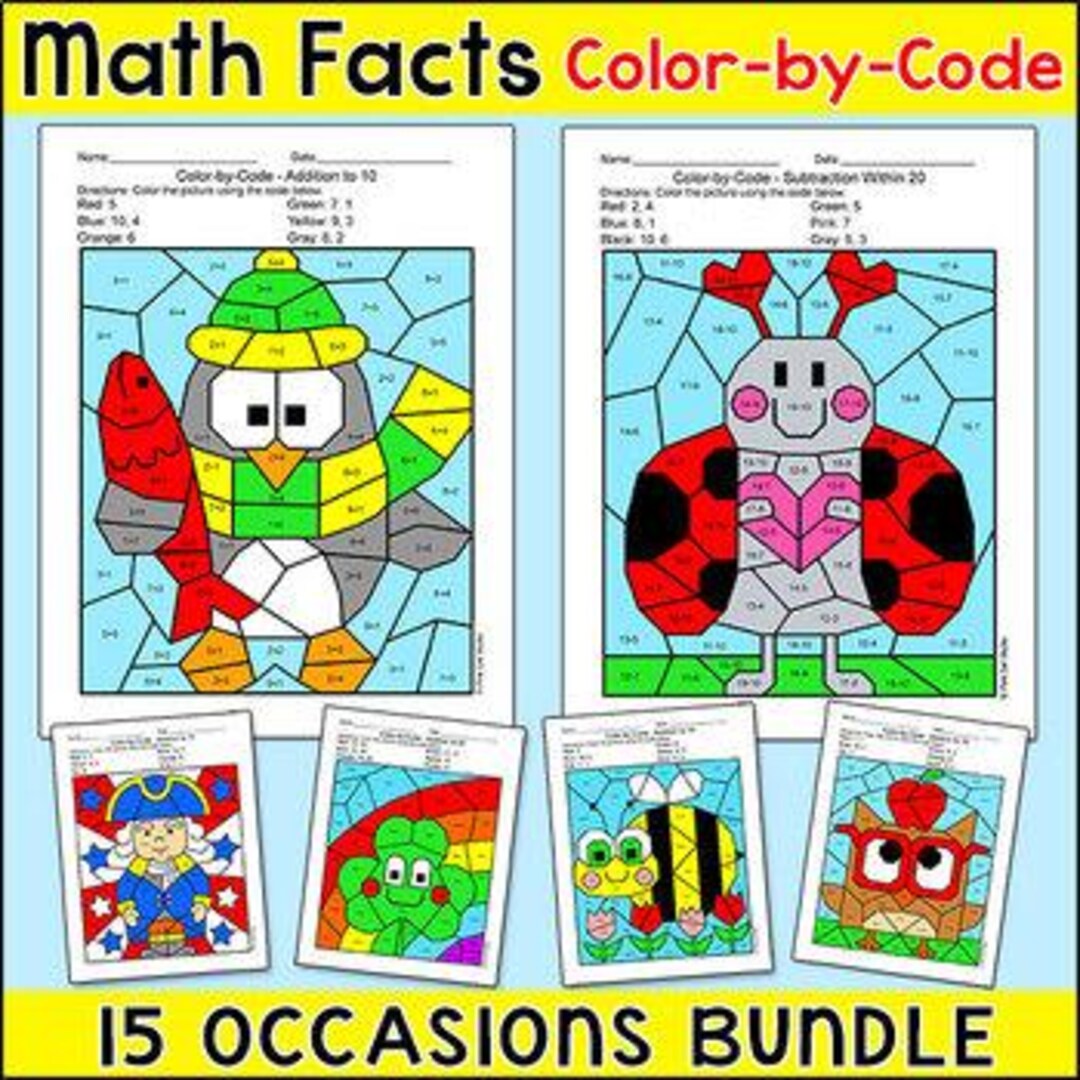 Addition and Subtraction Coloring Pages - Winter & Valentine's Day Math ...
