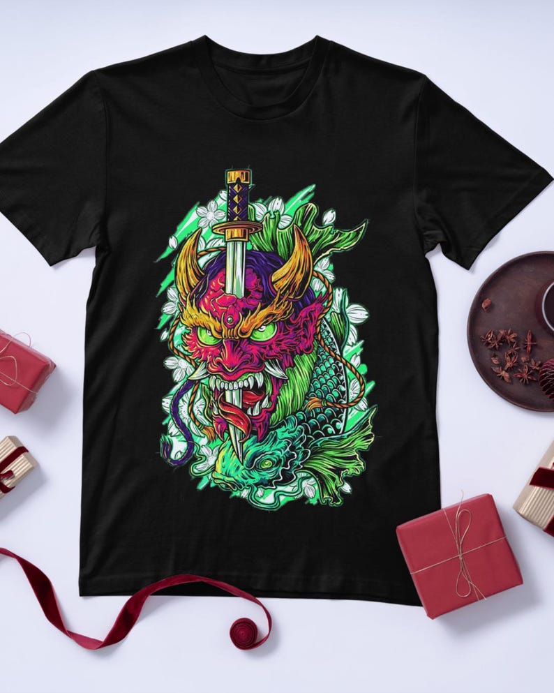 Samurai Oni Mask Sweatshirt - Japanese Demon Graphic Sweater ...