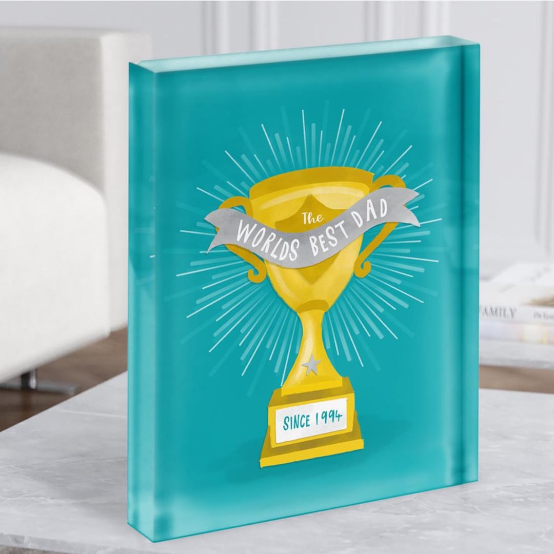 The Worlds Best Dad Trophy Any Year Dad Father's Day Gift Acrylic Block ...