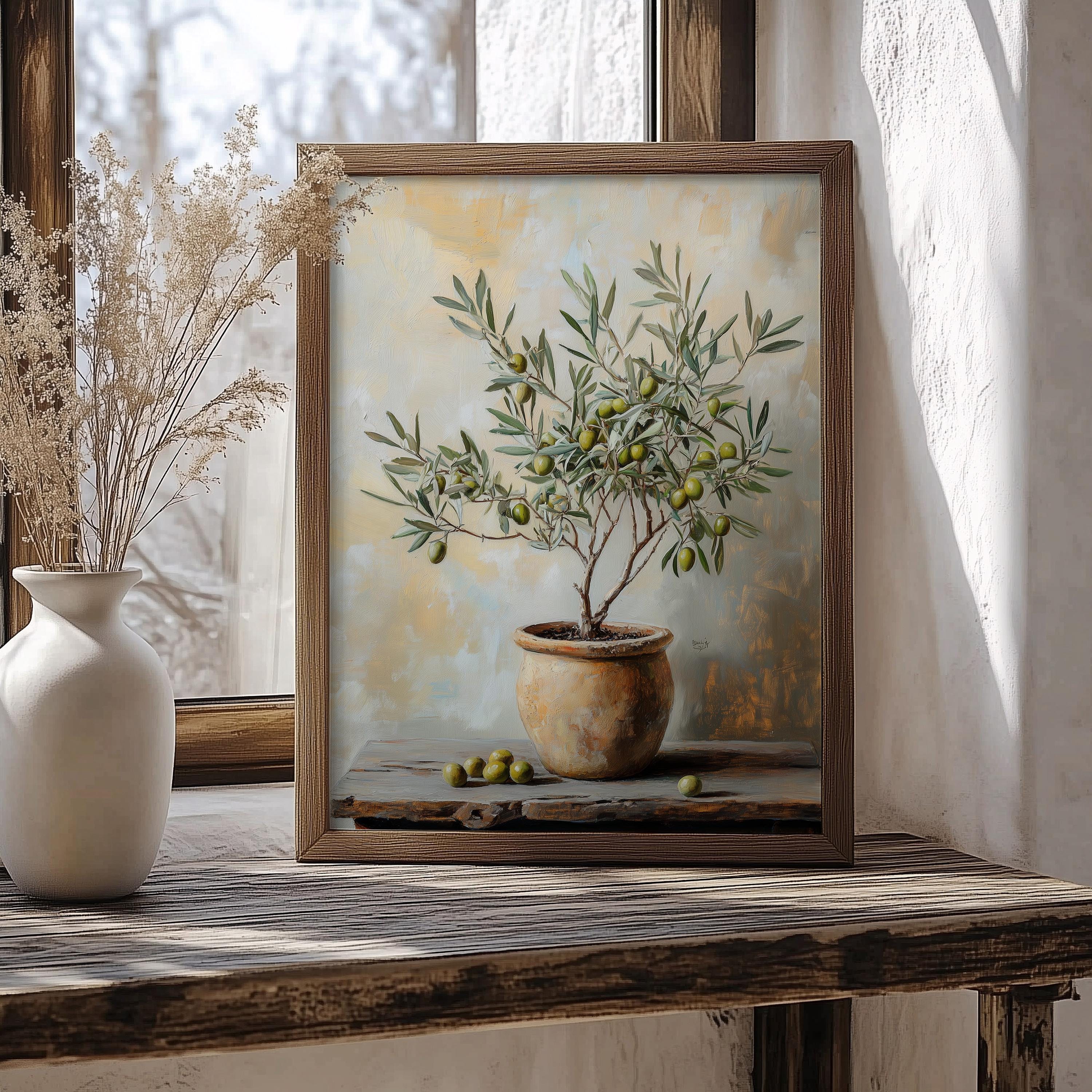 Olive Tree in Terracotta Pot Wall Art, Rustic Mediterranean Decor ...