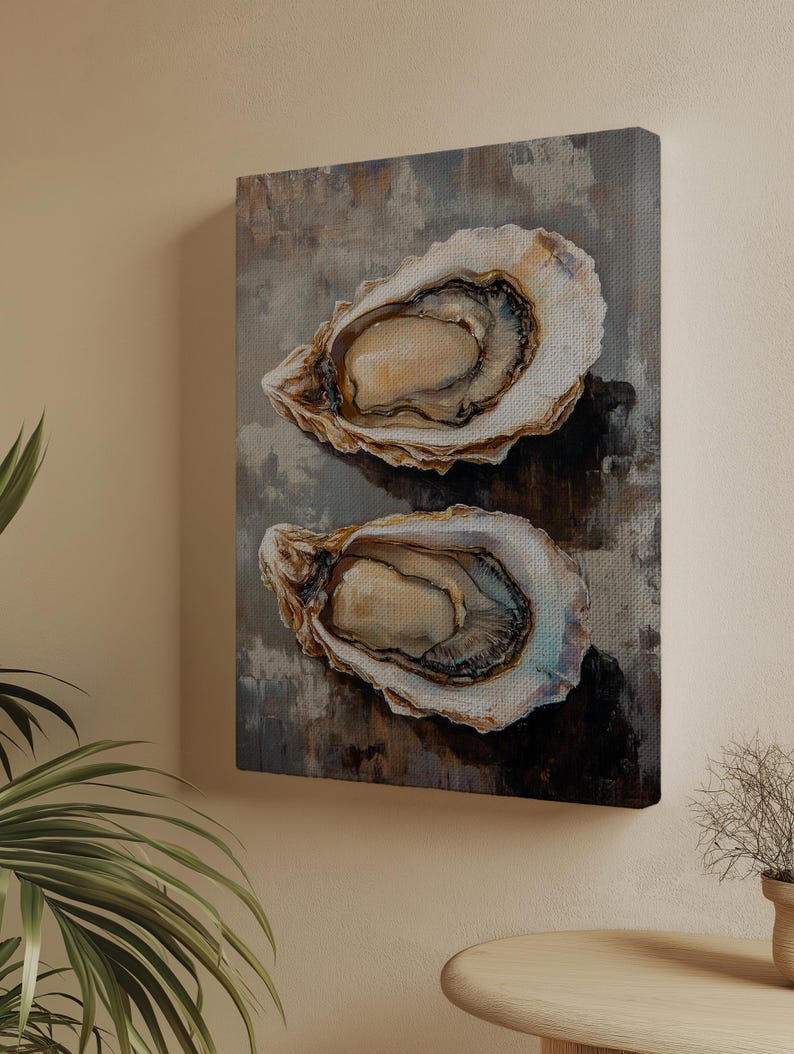Oysters Oil Painting Art, Still Life Painting Sea Food Poster, Two ...