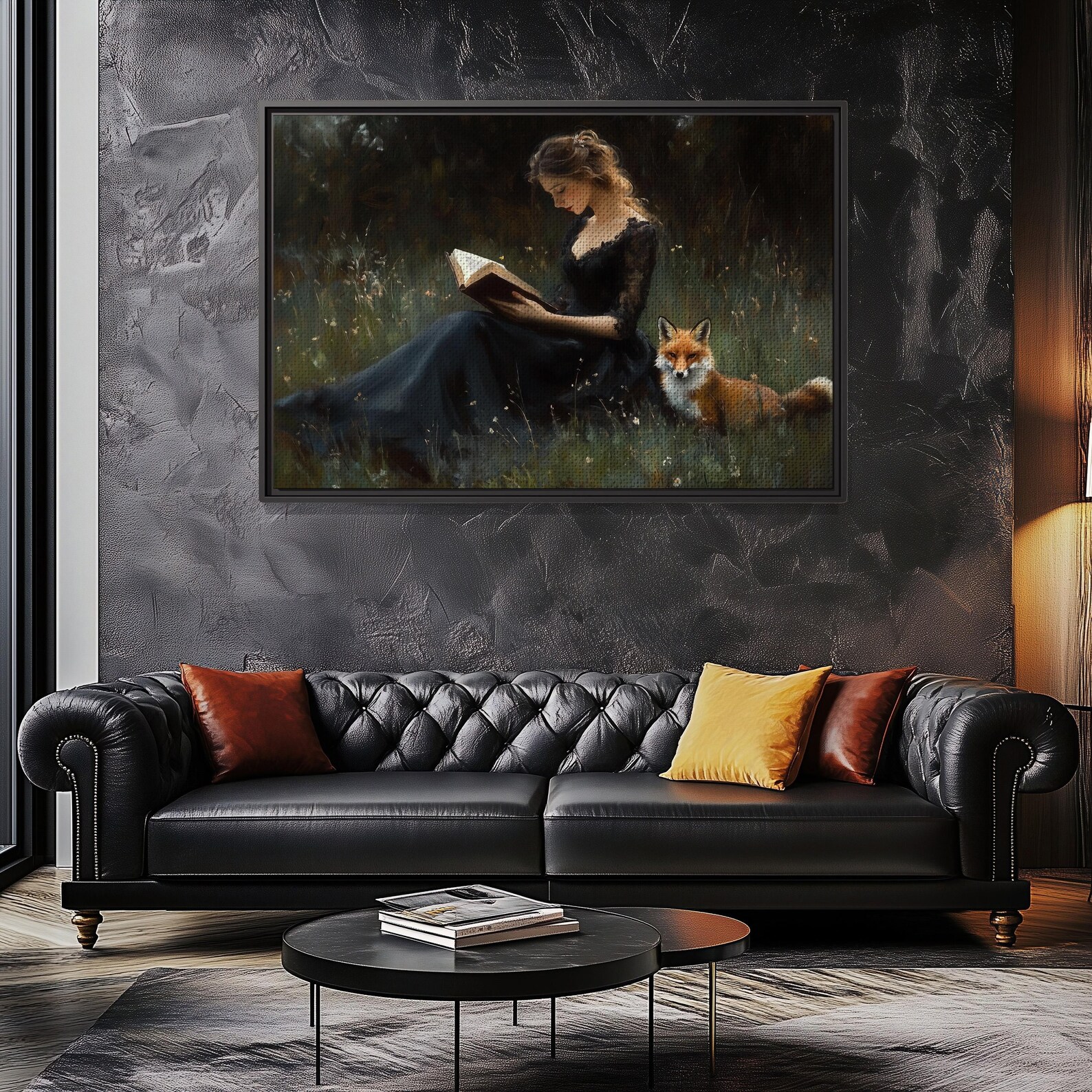 Victorian Woman and Fox in Wild Reading Print Dark Academia Art Gothic ...