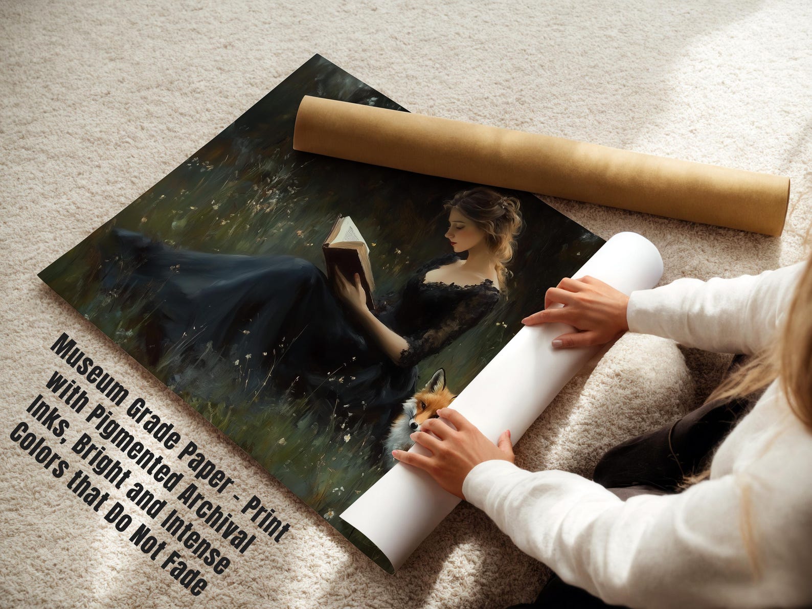 Victorian Woman and Fox in Wild Reading Print Dark Academia Art Gothic ...