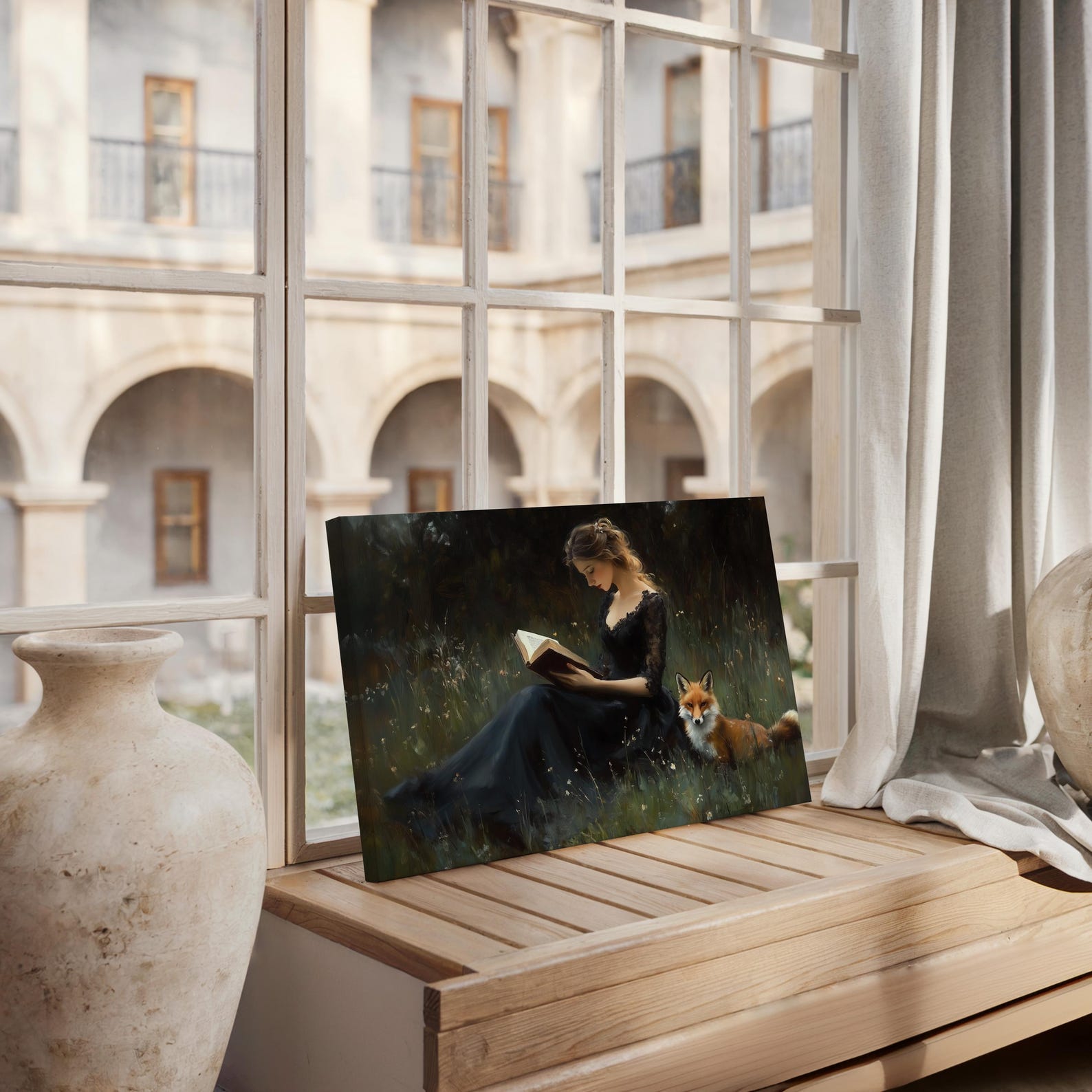 Victorian Woman and Fox in Wild Reading Print Dark Academia Art Gothic ...