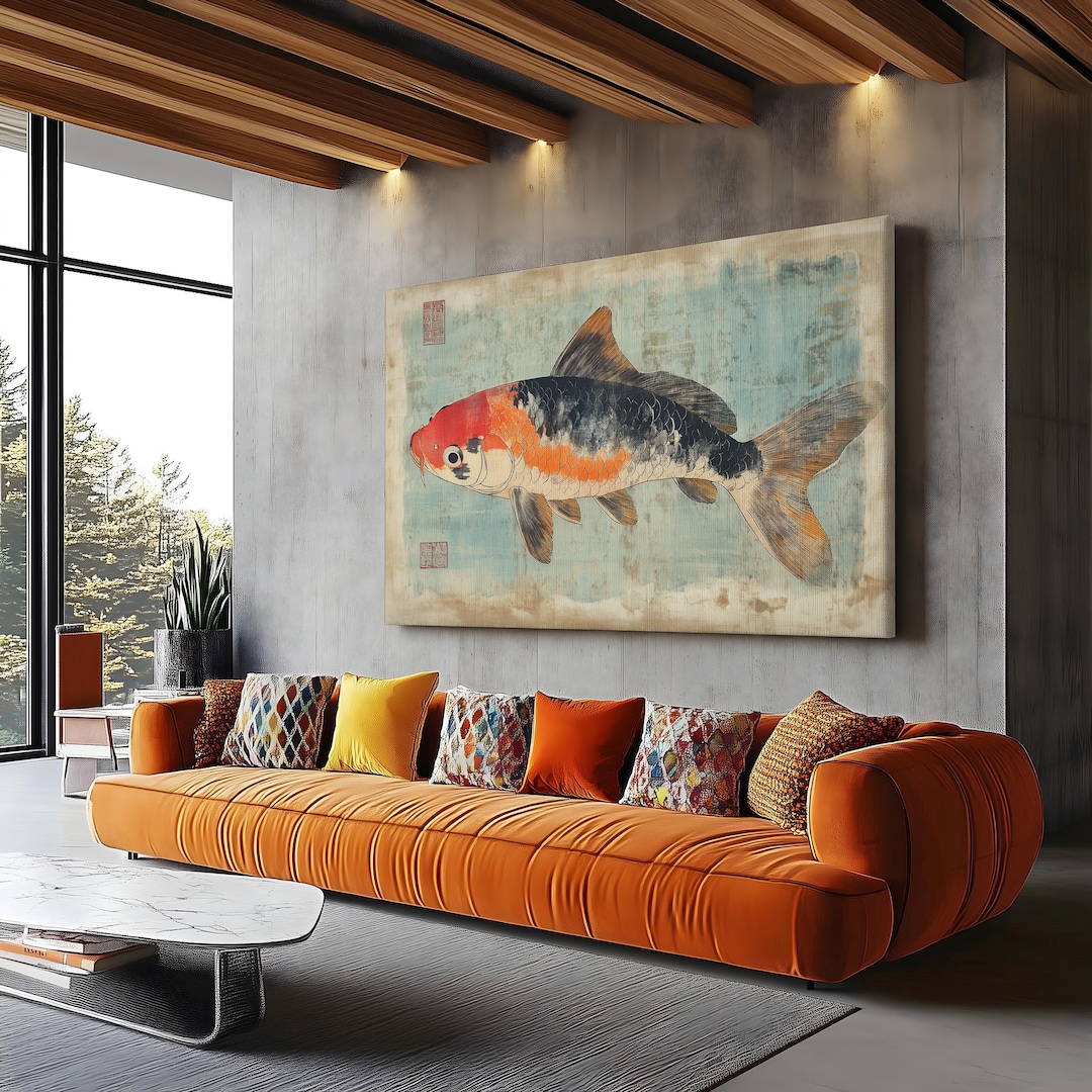 Gyotaku Fish Print, Japanese Woodblock Art, Koi Fish Wall Art, Unique ...