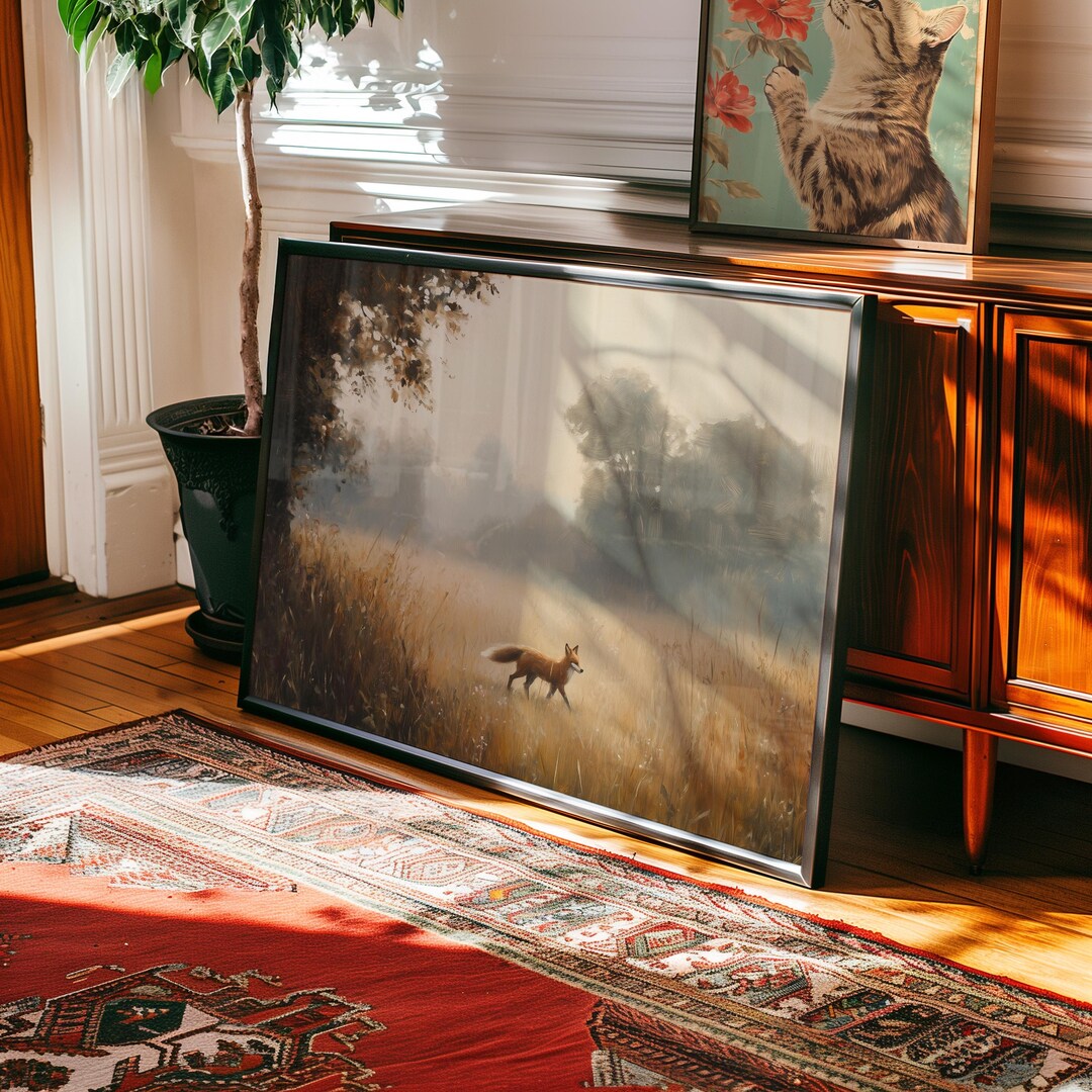 Antique Fox Oil Painting, Vintage Forest Animal Art, Traditional ...