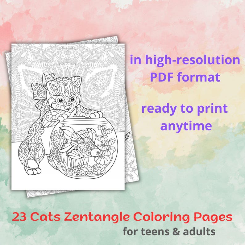 23 Cats Coloring Pages for Teens and Adults, Cats Creativity With ...