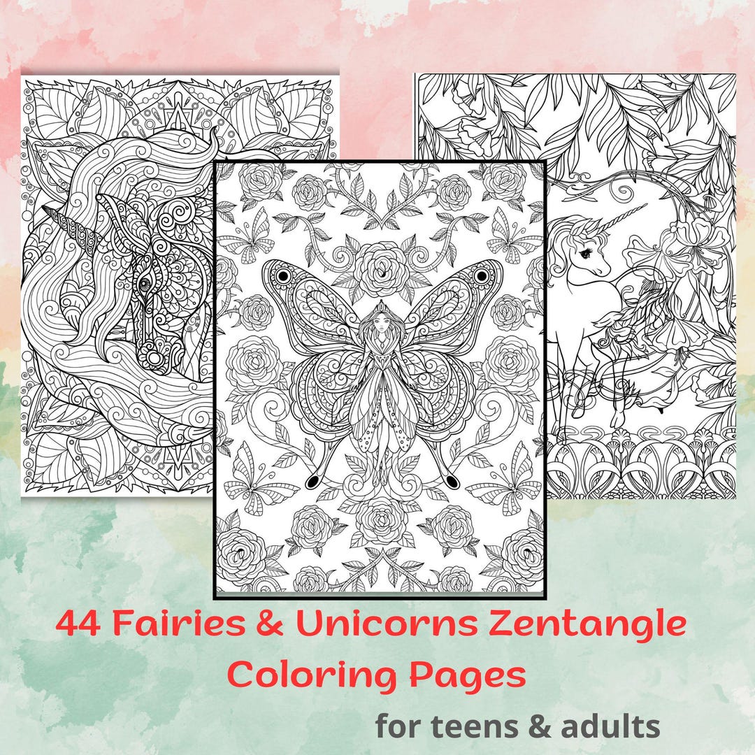 Fairies and Unicorns Coloring Pages for Teen and Adults 44 Fairy Tale ...