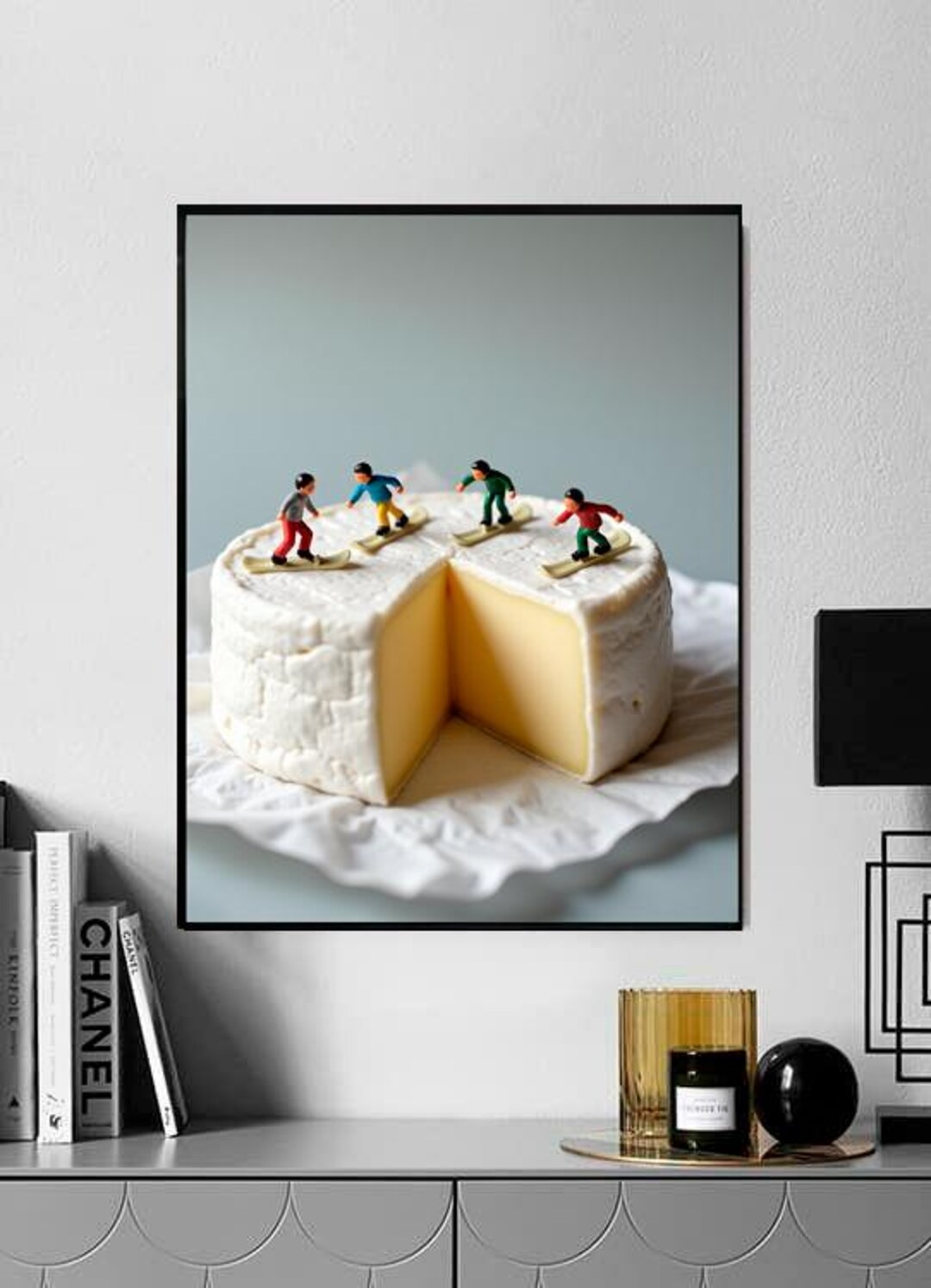 Brie Cheese Skiing Art Print – Skiers on a Wheel of Brie, Fun ...