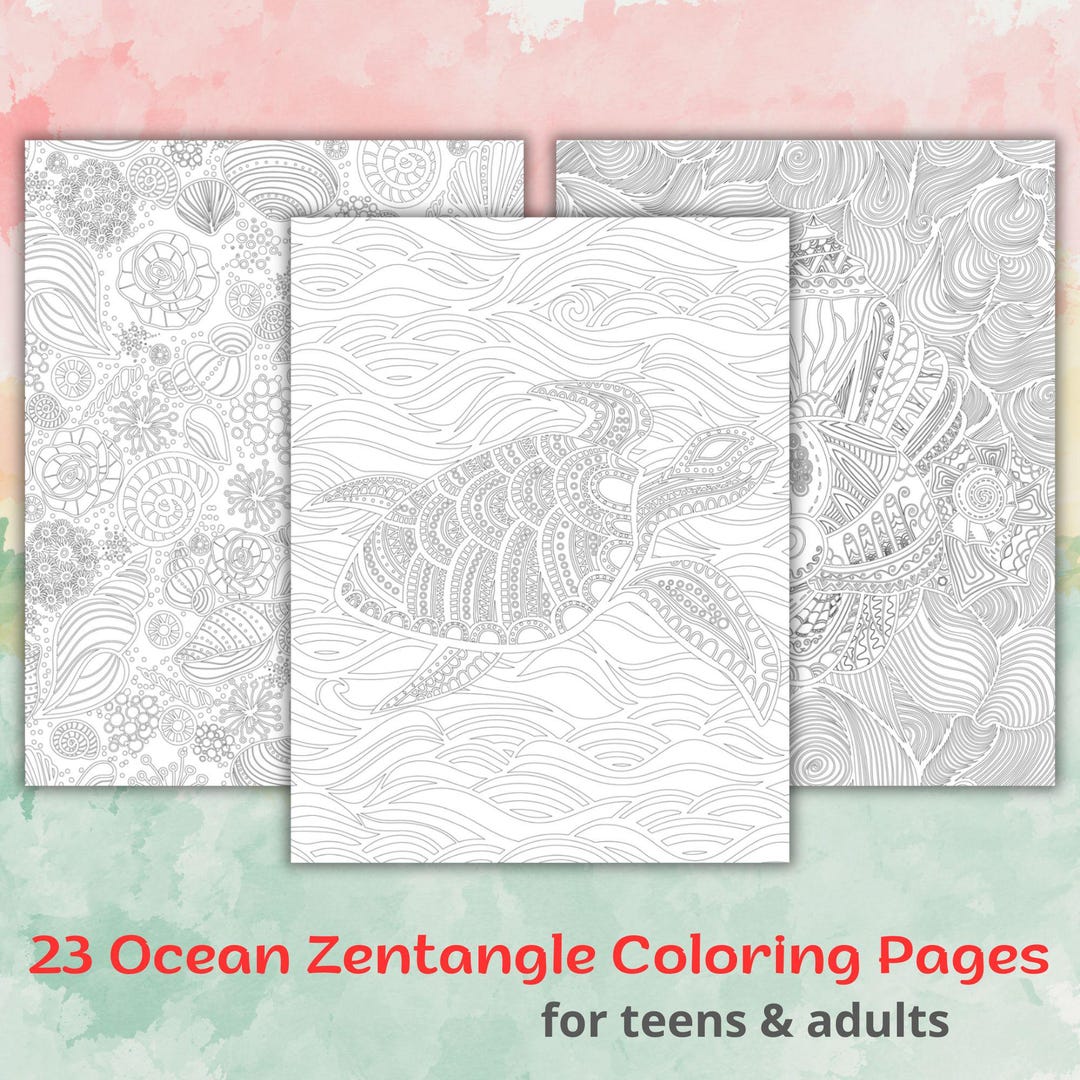 Zentangle Ocean 23 Coloring Pages Sea Creatures Pages Coloring Book for ...