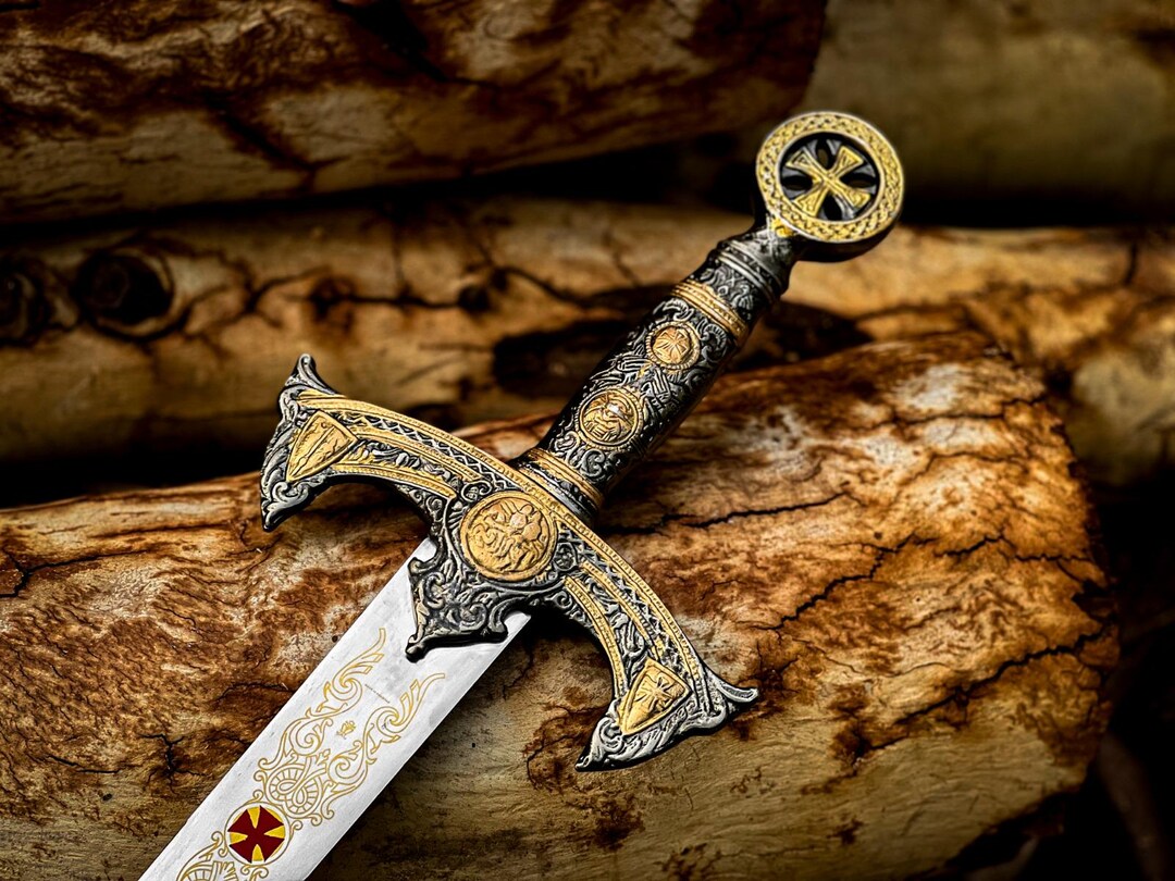 Handmade Knights Templar Stainless Steel Sword, Leather Sheath, Wall ...