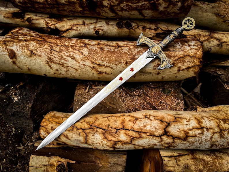 Handmade Knights Templar Stainless Steel Sword With Leather Sheath ...