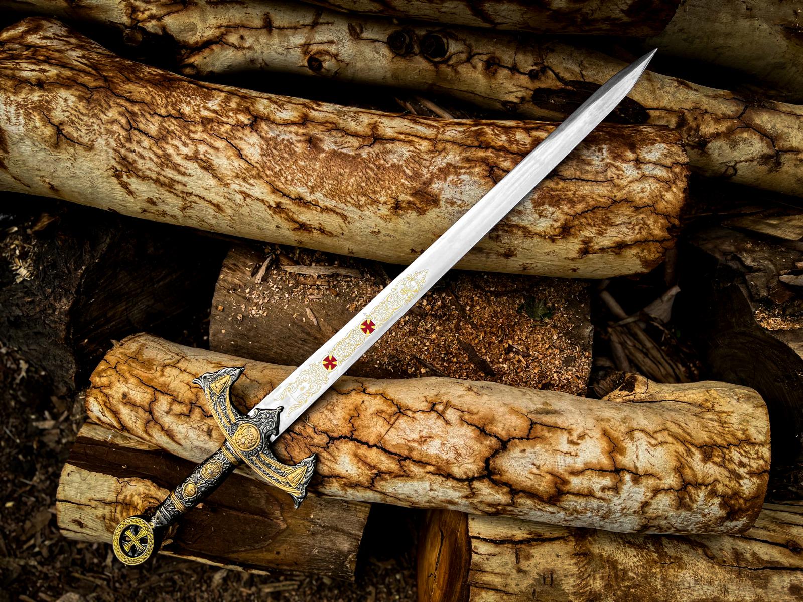 Handmade Knights Templar Stainless Steel Sword With Leather Sheath ...