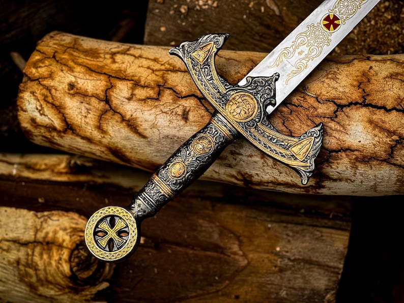 Handmade Knights Templar Stainless Steel Sword With Leather Sheath ...