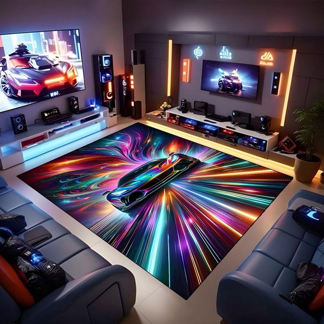 Colorful Sports Car Rug, Modern Supercar Floor Decor, Luxury Car Rug ...