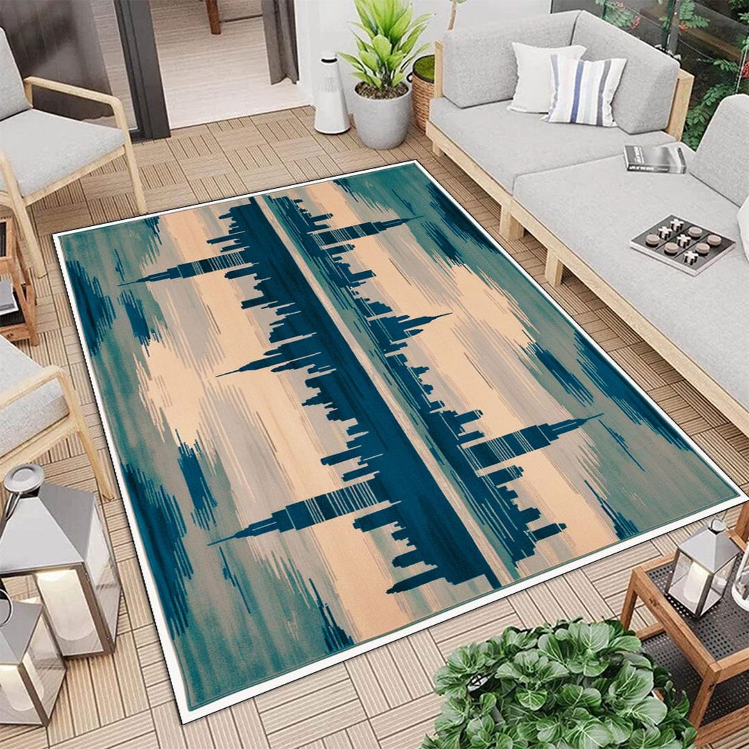 New York City Skyline Rug, Urban Skyline Decor, Living Room Rug ...
