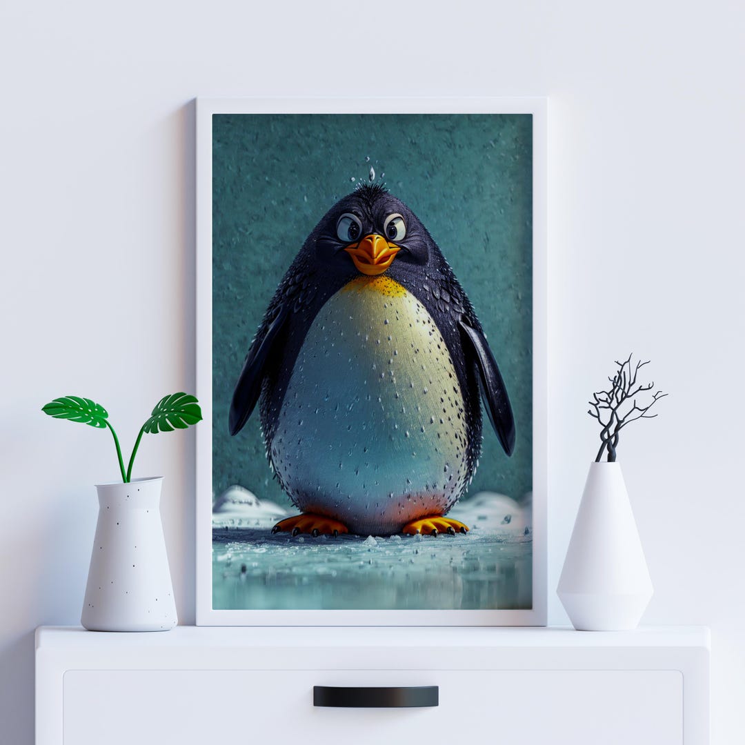 Funny Chubby Penguin Digital Art, Cute Fat Penguin Print, Whimsical ...