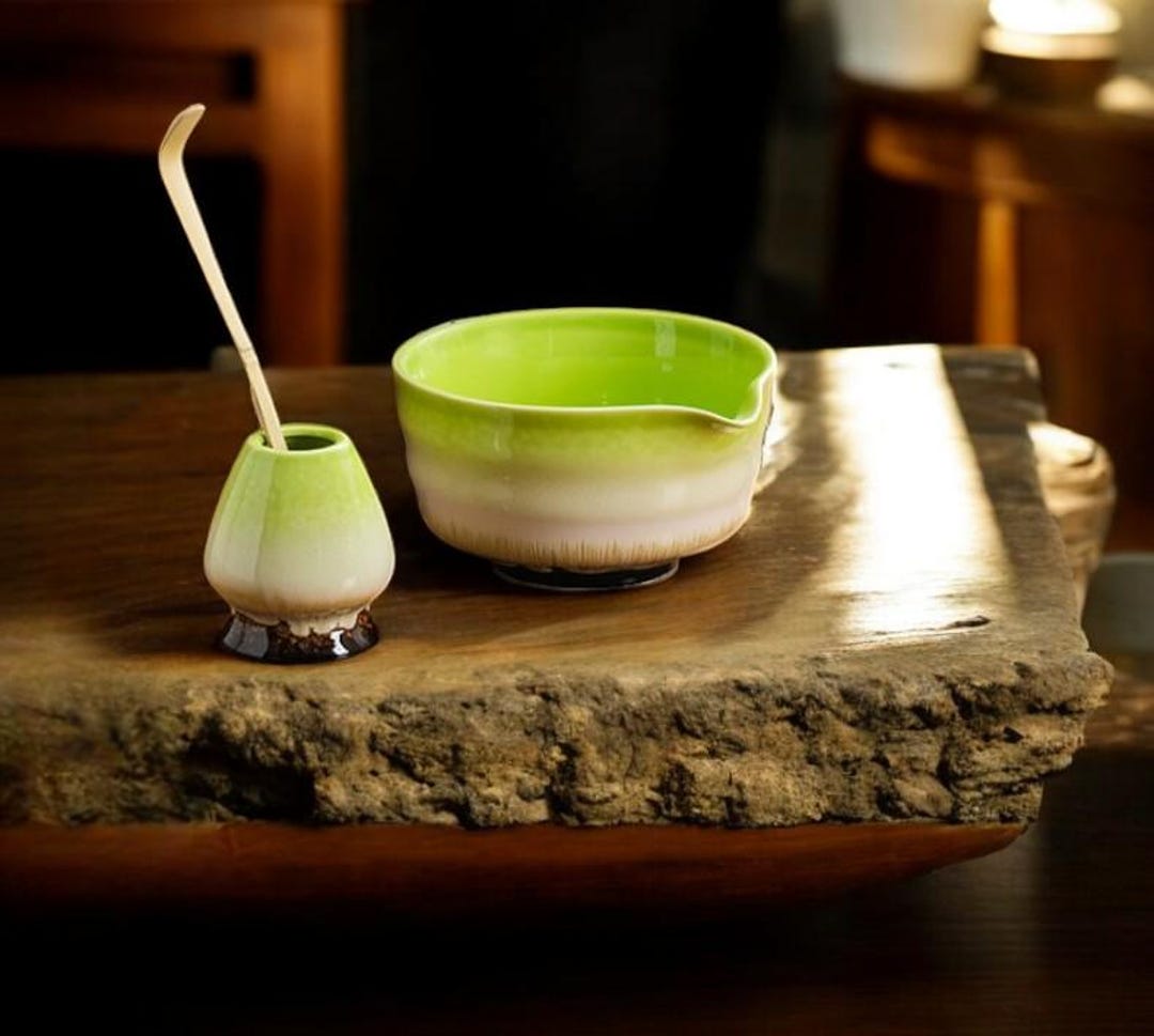 Green Gradient Hand Painted Matcha Set, Handmade Matcha Set, Unique ...