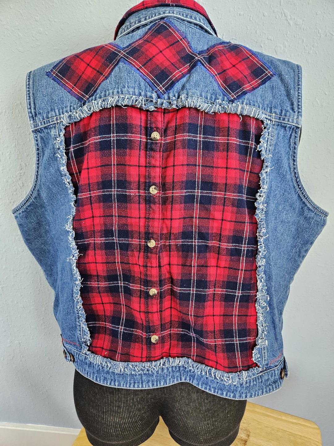Upcycled Boho Jean Vest Embroidered One of a Kind Statement Wearable ...