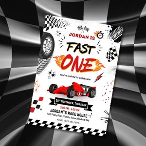 Fast One Race Car Birthday Invitation | Editable Canva Template | First ...