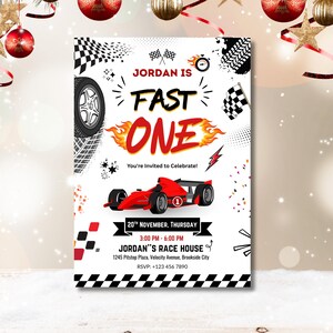 Fast One Race Car Birthday Invitation | Editable Canva Template | First ...