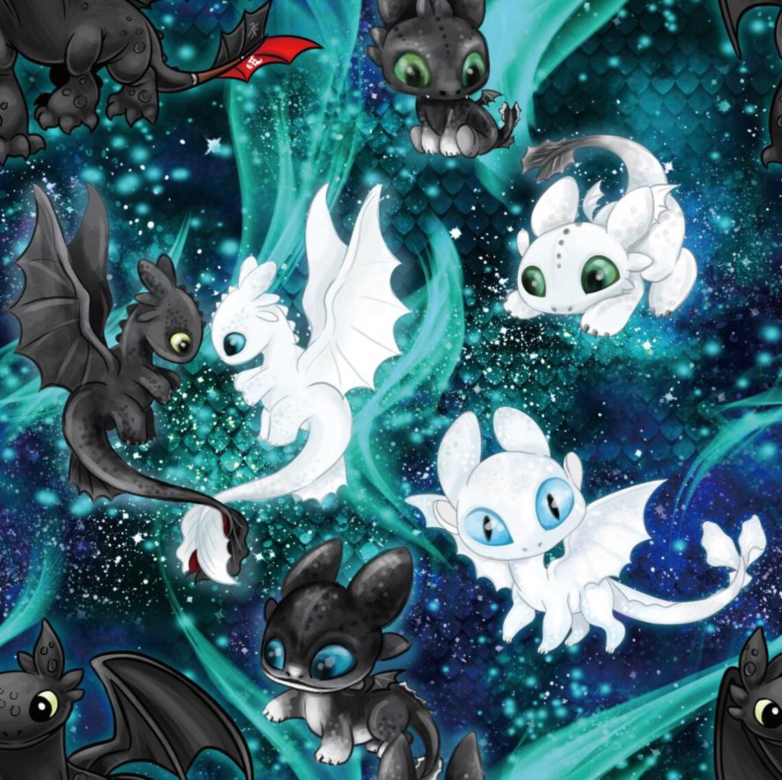 How to Train Your Dragon Fabric Toothless and the Light Fury Fabric ...