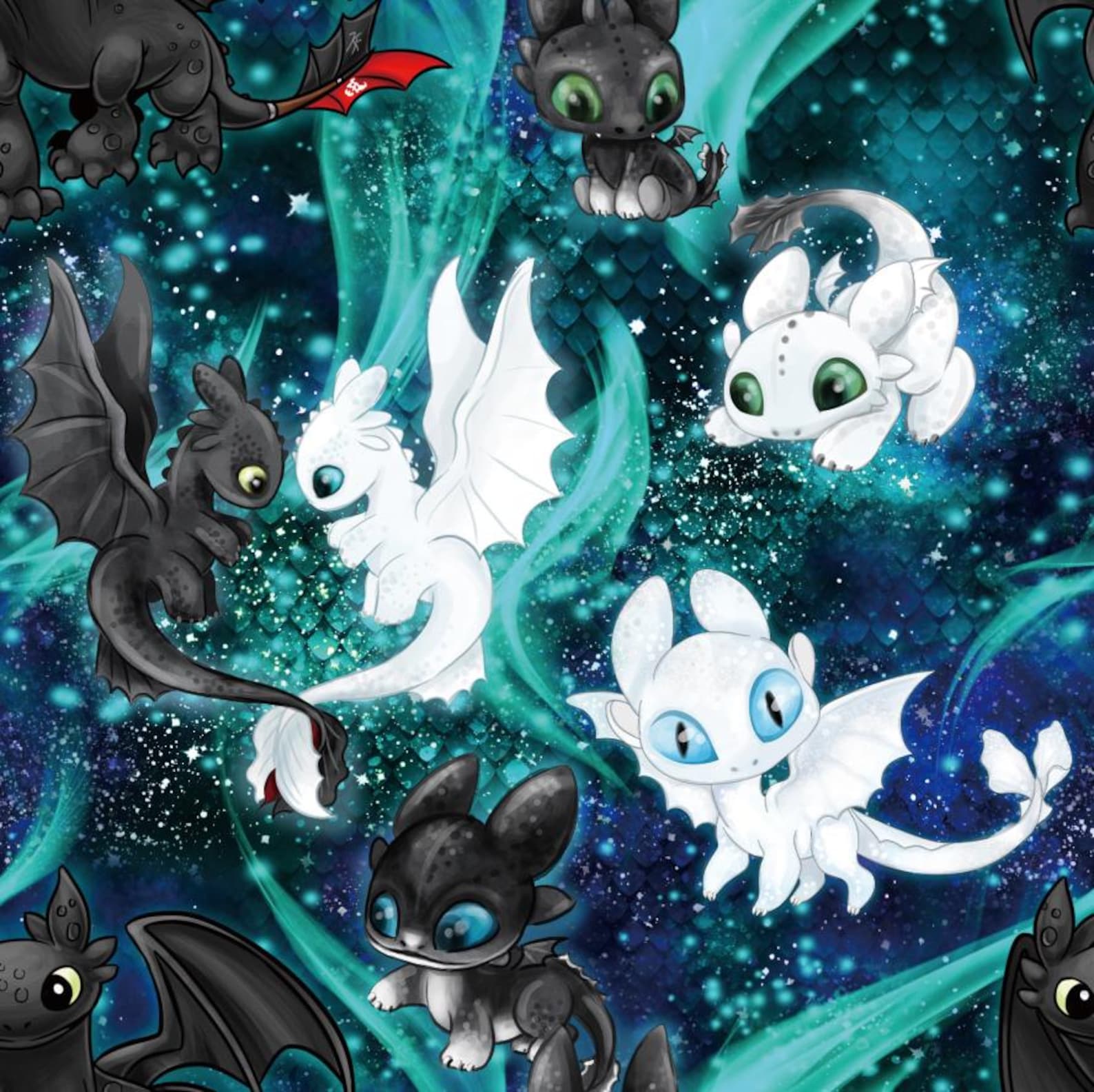 How to Train Your Dragon Fabric Toothless and the Light Fury Fabric ...