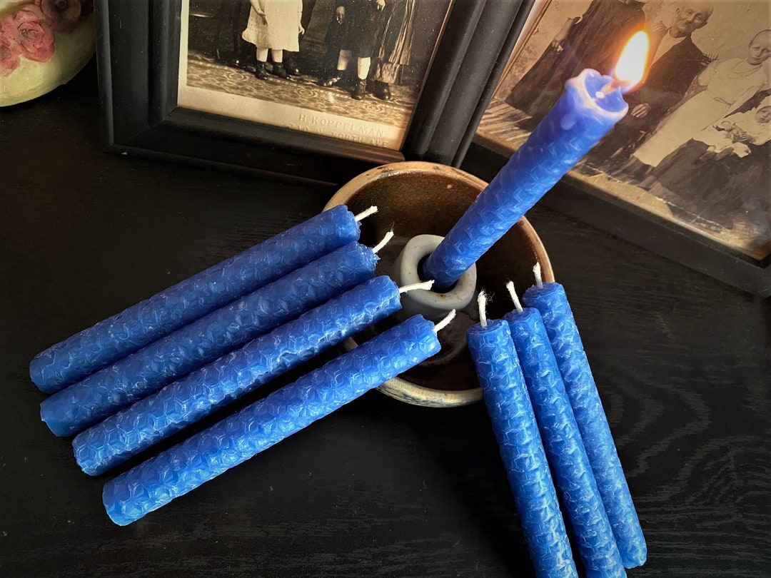 BLUE, COBALT Mini BEESWAX Chime Candles, Pack of 6, Hand Rolled Small ...