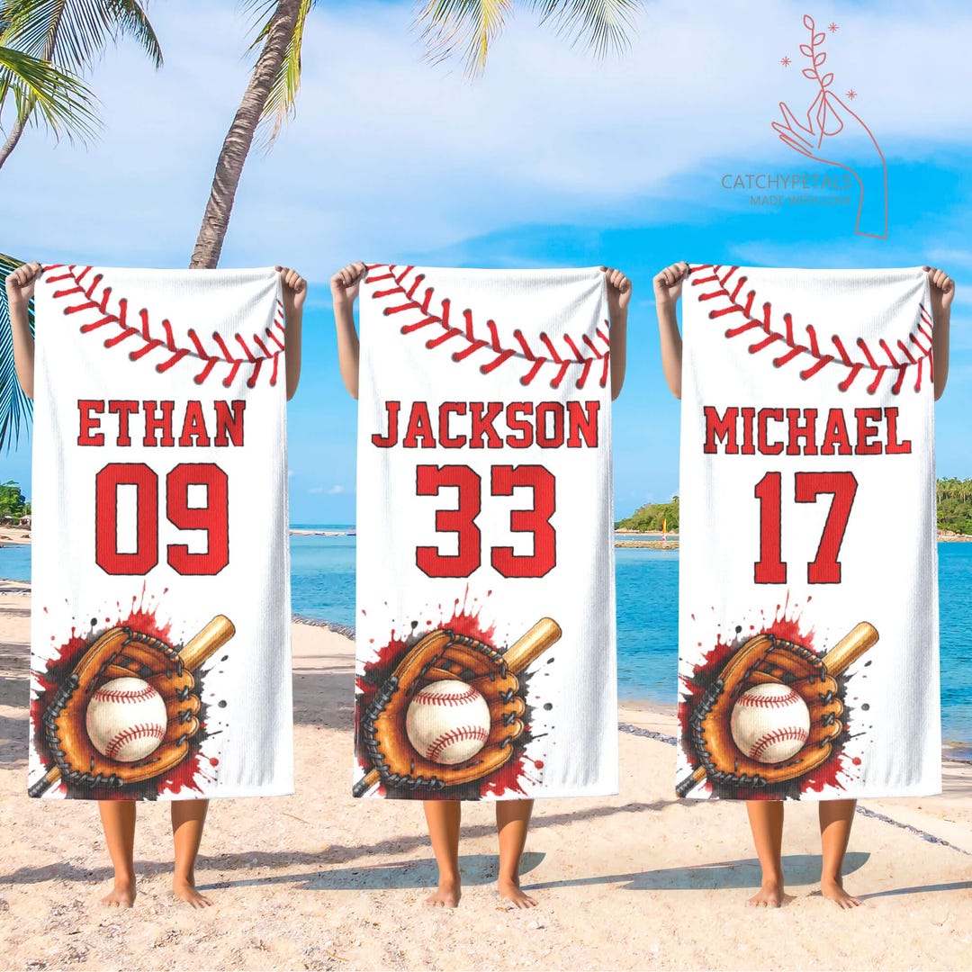 Custom Baseball Beach Towel, Baseball Player Gift, Baseball Custom ...