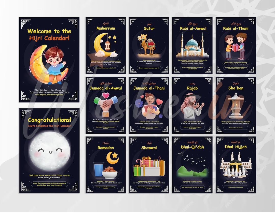 Islamic Months Printable | Kids Learning Chart | Muslim Calendar for ...