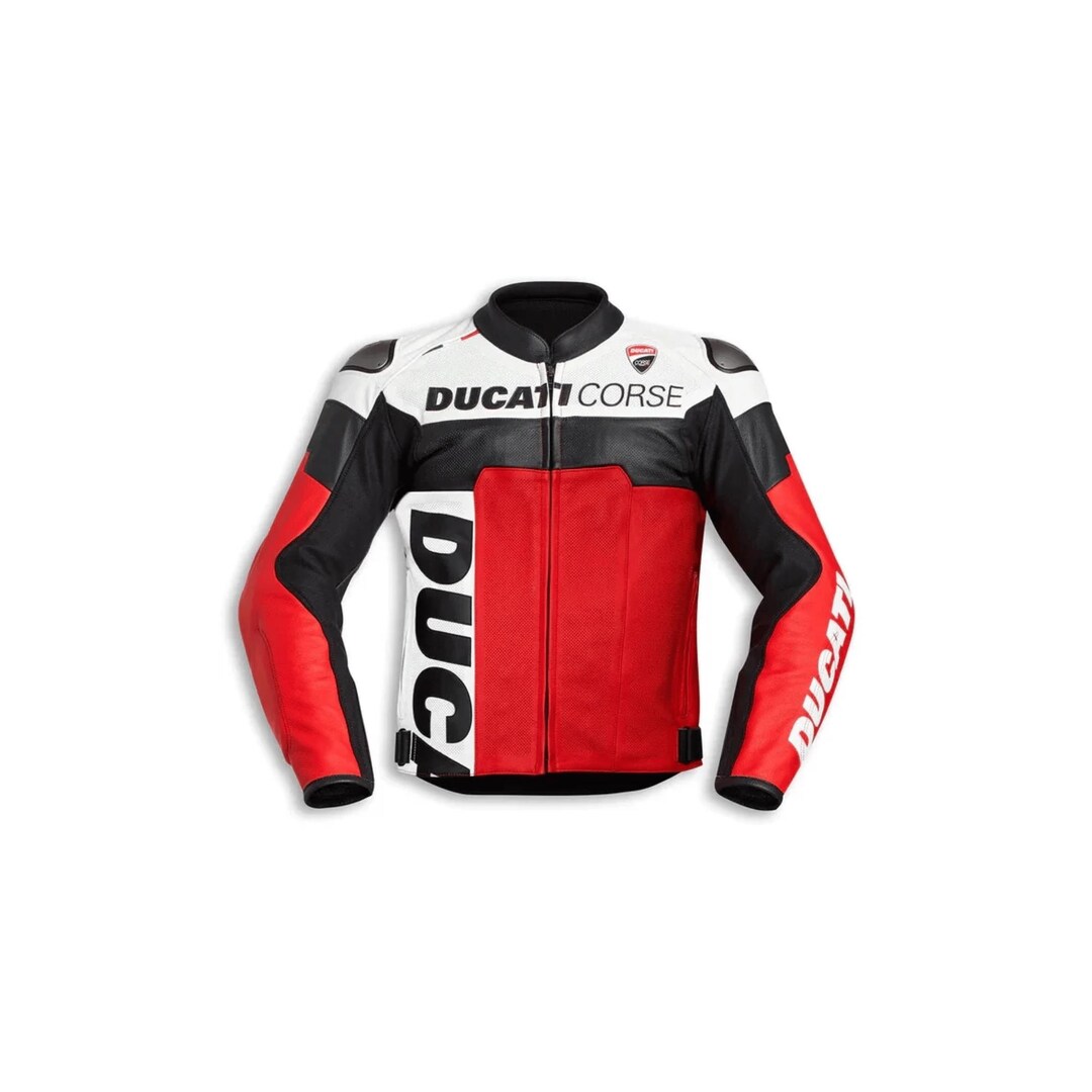 Handmade Ducati Leather Jacket, Ducati Corse C5 Black Red White Men ...