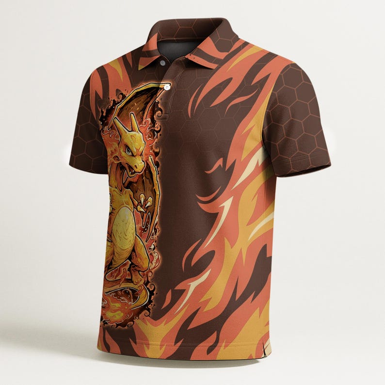 Charizard Polo Shirt, Mega Charizard X Fire Polo, Dark Charizard Shirt ...