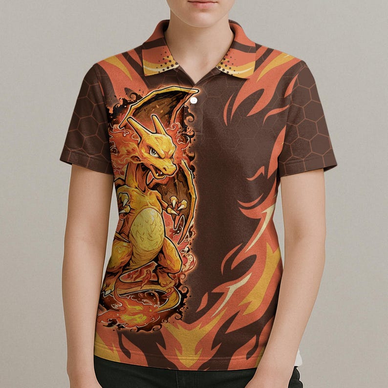 Charizard Polo Shirt, Mega Charizard X Fire Polo, Dark Charizard Shirt ...