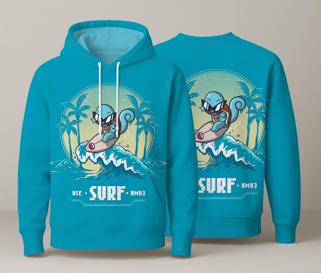 Surf Turtle Hoodie, Funny Anime Style Sweatshirt, Kawaii Water Type ...