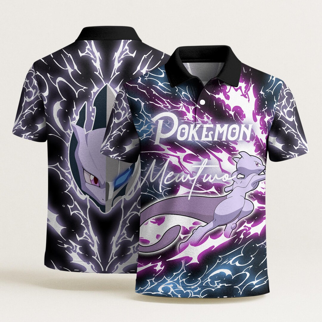 Mewtwo Polo Shirt, Unisex Graphic Polo, Lightning Power Style Polo ...