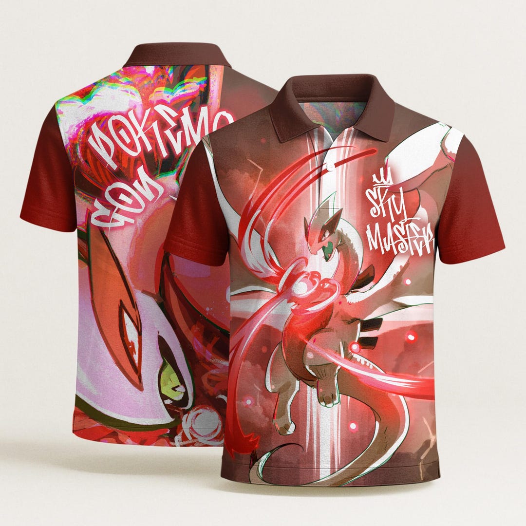 Warden Polo Shirt, Legendary Bird Polo, Red Graffiti Tropical Polo ...