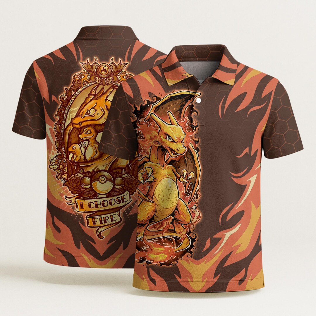 Charizard Polo Shirt, Mega Charizard X Fire Polo, Dark Charizard Shirt ...