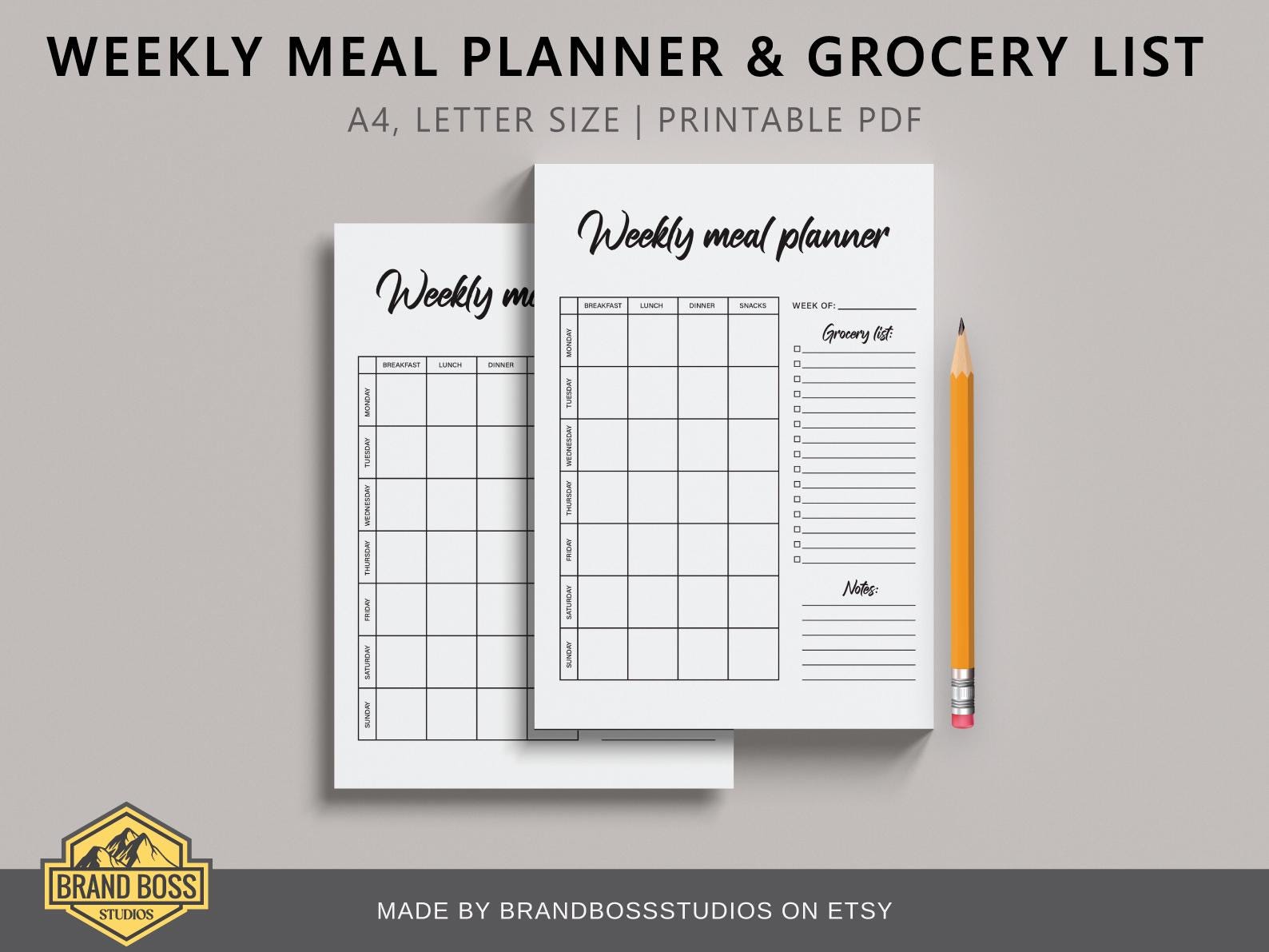 Weekly Meal Planning With Grocery List Printable Template | Menu Plan ...